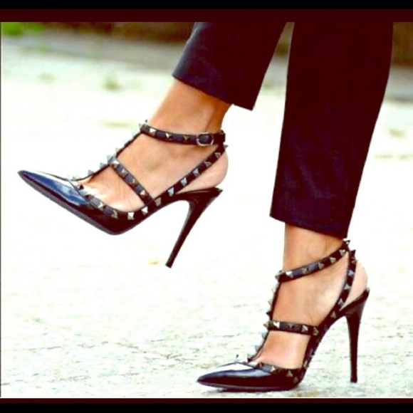 kaitlyn Pan | Shoes | Rare Kaitlyn Pan Patent Black Rockstud Heels 4 ...